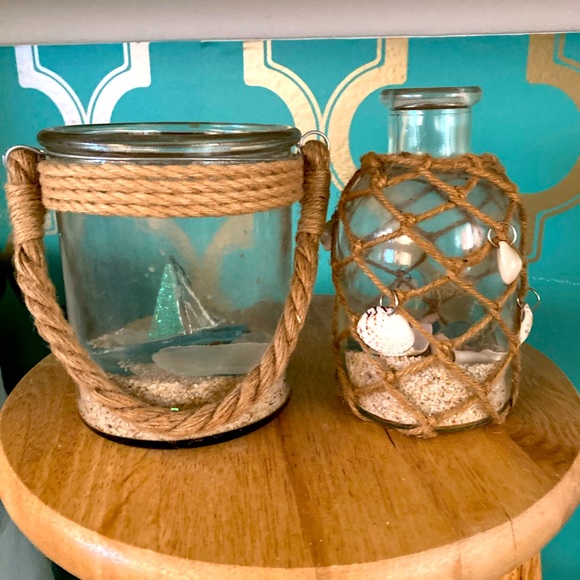 Other | 2 Decorative Glass Containers Filled W Sand Shells And Sea ...